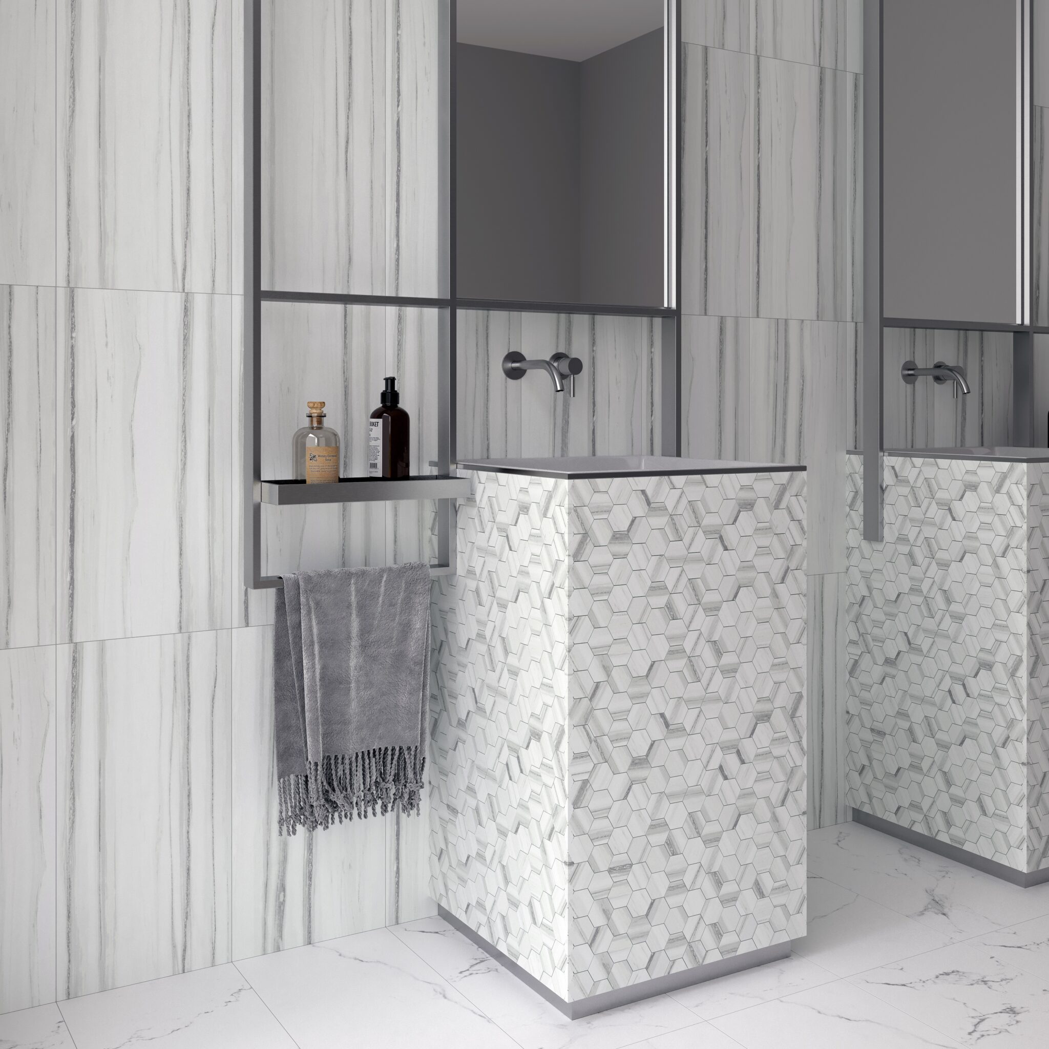Zebrino Bianco | Montecera white marble look porcelain tiles